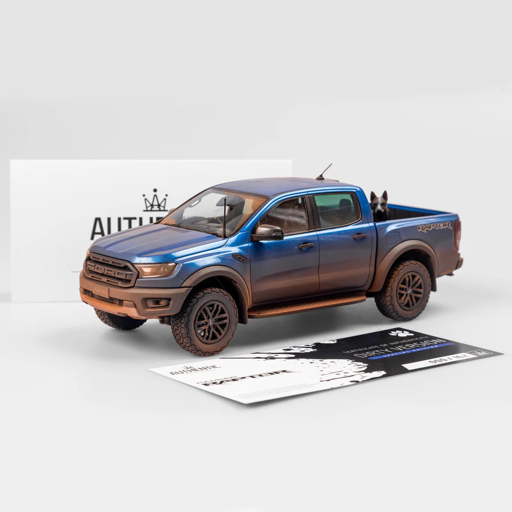 Ford Ranger Raptor - Velocity Blue - Dirty Version With Dog - 1:18 Sca ...